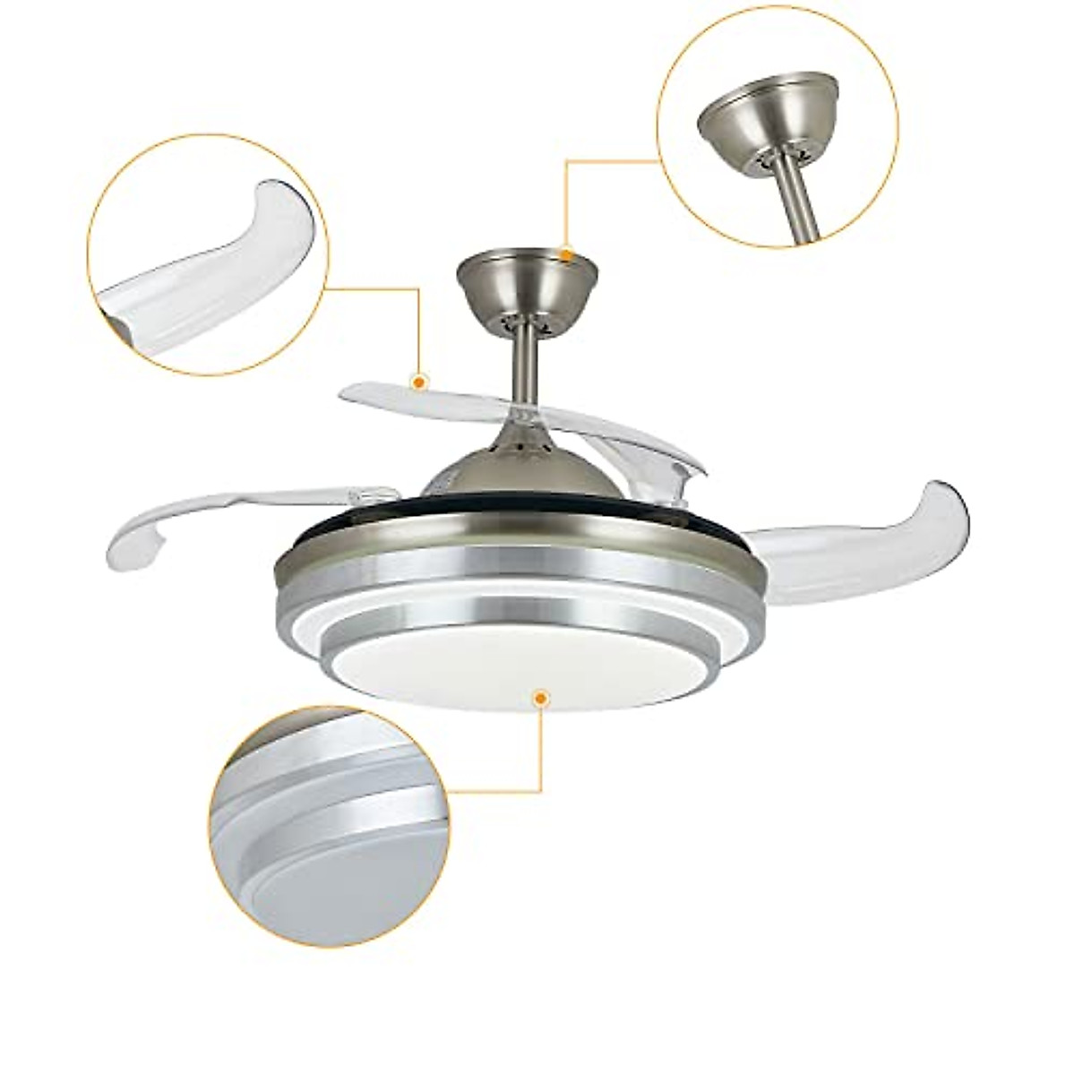 Yaminie Ceiling Fan with Lights, 36" Modern Chandelier Fan with Remote, 3 Speeds Reversible Retractable Fan, LED Dimmable Silent Fans Light for Dining Room Bedroom Living Room