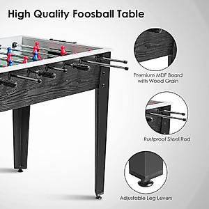 RELAX4LIFE 48'' Foosball Table, Wooden Soccer Game Table with 2 Footballs, Score Devices, Recreational Foosball Games for Kids & Adults, Arcade Table for Pub, Bars, Parties Family Night Game (Black)