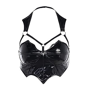 iiniim Women Wetlook Latex Leather Sexy Camis Streetwear Aesthetic Punk Grunge Top Tank Shirt Black Large