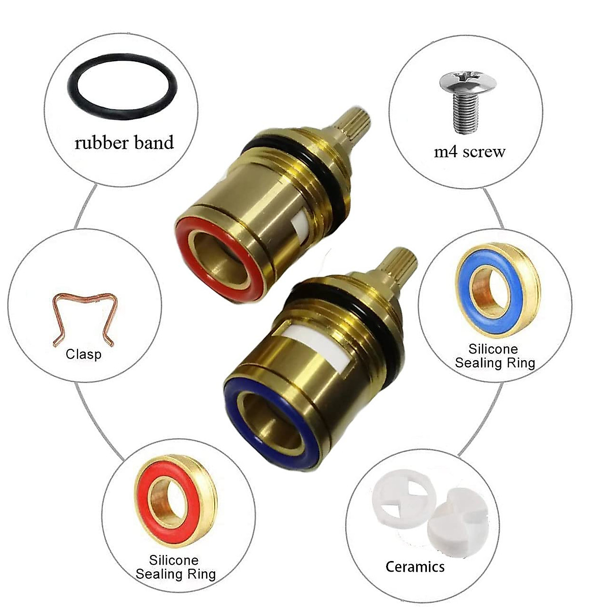 Ceramic Stem Brass Ceramic Stem Disc Cartridge G3/4"Faucet Valve Replacement for Bathroom Kitchen Tap (2 Packs, Cold & Hot) (Height 57MM)