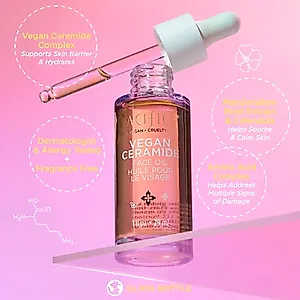 Pacifica Beauty, Vegan Ceramide Facial Oil, Hydrates + Soothes, Fast-Absorbing, For Dry Skin, Dermatologist Tested, Safe for Sensitive Skin, Fragrance Free, 100% Vegan + Cruelty Free