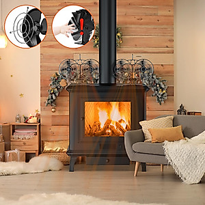 PEDOOD Wood Stove Fan with Protective Cover Dual Motor Heat Powered Fans 8 Blades Slient Fireplace Fan with Magnetic Thermometer，Eco Stove Fans Air Circulation Heating for Gas/Wood/Log Burner Stove
