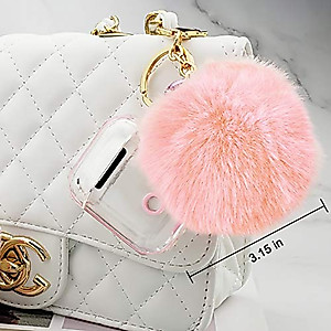 MOLOVA Case for Airpods 1 Case, Protective Soft TPU Clear Cover with Keychains Silicone Skin Cover with Cute Four Leaf Clover Fluffy Fur Ball for Kids Teens Boys Girls (Clear Pink)