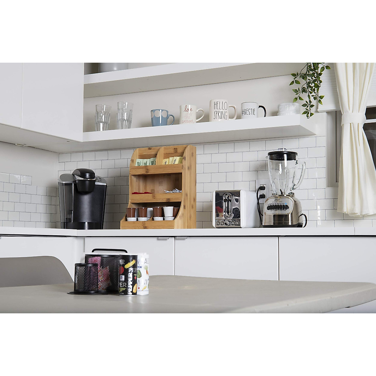 Mind Reader Coffee Condiment Station, Countertop Organizer, Coffee Bar, Rayon from Bamboo, 11.25" L x 9" W x 15.75" H, Brown