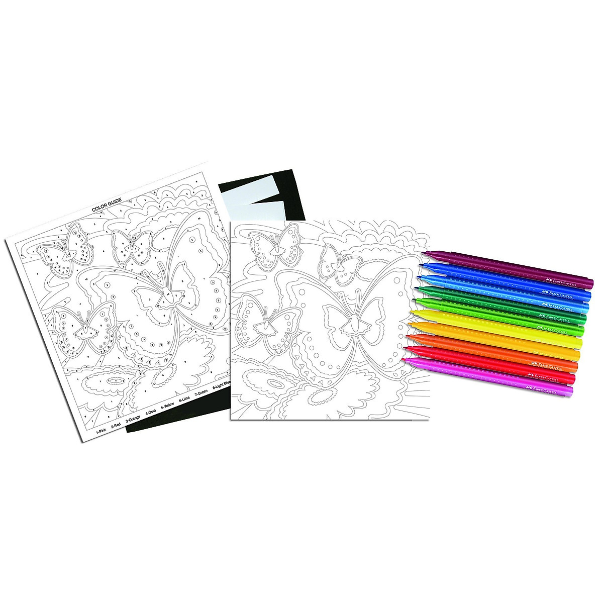 Faber-Castell Color by Number Bloomin' Butterflies - Color and Display 1 Color by Number Board, Red, 14 Piece Set