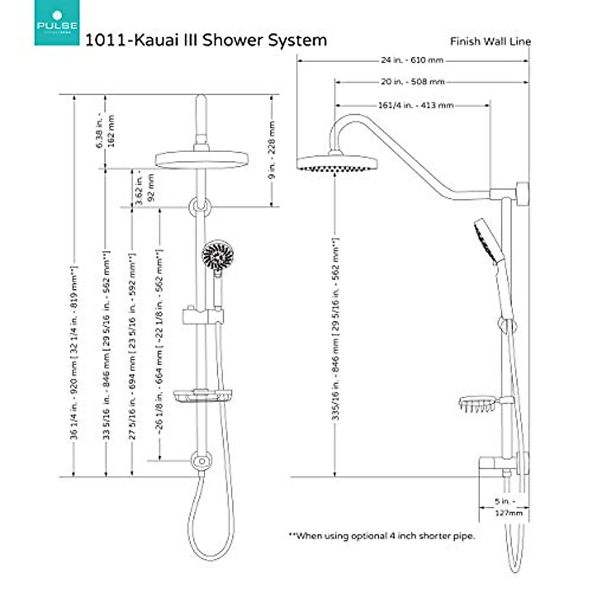 PULSE ShowerSpas 1011-III-BN Kauai III Shower System with 8" Rain Showerhead, 5-Function Hand Shower, Adjustable Slide Bar and Soap Dish, Brushed Nickel Finish