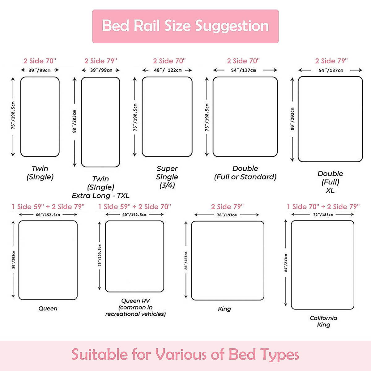 BABY JOY Bed Rail for Toddlers, 57’’ Extra Long, Height Adjustable & Foldable Baby Bed Rail Guard w/Breathable Mesh & Double Safety Child Lock for Kids Twin Double Full Size Queen King Mattress, Pink