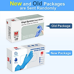 squish Disposable Gloves, 100Pcs Blue Vinyl Blend Exam Gloves Non Sterile, Powder Free, Latex Free - Cleaning Supplies, Kitchen and Food Safe(Pack of 100) (Blue Medium)