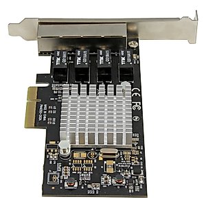 StarTech.com 4 Port PCIe Network Card - RJ45 Port - Intel i350 Chipset - Ethernet Server / Desktop Network Card – Dual Gigabit NIC Card (ST4000SPEXI),Black