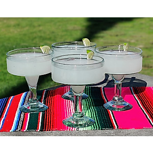 Dos Sueños Mexican Hand Blown Glass – Set of 4 Natural Clear Hand Blown Margarita Glasses (16 oz)