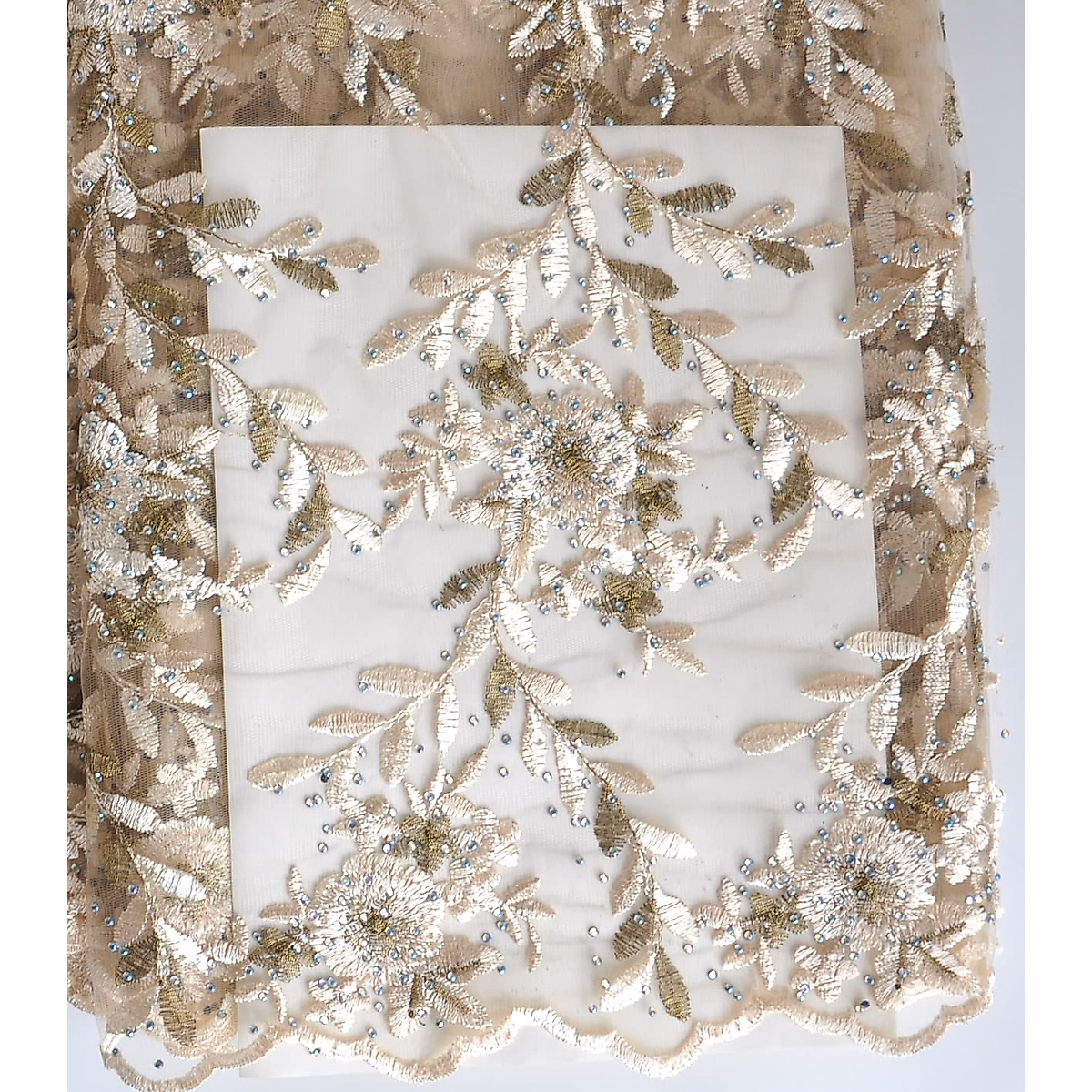 SanVera17 African Lace Net Fabrics Nigerian Embroidered Sparkling Stone French Fabric for Party Dress (Champagne) 5 Yards 266-2