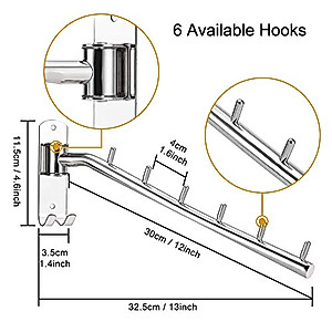 Bosszi 2-Pack Wall Mounted Folding Clothes Hanger Rack, Stainless Steel Clothes Hooks with Swing Arm Holder Space Saving Clothing Hanging System Closet Storage Organizer Heavy Duty Drying Rack