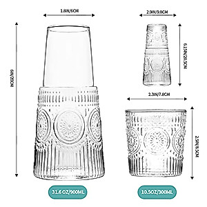 Wongblee Bedside Water Carafe and Glass Set, Vintage Borosilicate Glass Carafe with Cup, Carafe Holds 31oz, Cup Holds 10oz