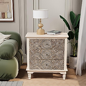 COSIEST 3 Drawers Accent Dresser, Vintage Small Accent Chest with 4 Wood Legs, Free-Standing Buffet Server Nightstand End Table for Bedroom, Living Room, Entryway