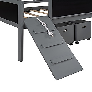 Harper & Bright Designs Kids Loft Bed with Slide, Twin Size Wooden Low Loft Bed Frame with Two Storage Boxes for Boys & Girls, Gray