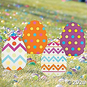 Fun Express Large Plastic Easter Eggs for Yard - Set Of 4 Easter Egg Hunt Made Easy with Jumbo Yard Easter Egg Hunt Sign - Celebrate in Style, Create A Festive Easter Atmosphere with Easter Yard Signs