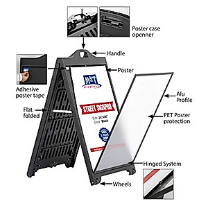 M&T Displays Street SignPro with Lens Protective Cover, 24x36 Inch Poster Black Double Sided Sandwich Board Folding A-Frame Sidewalk Curb Sign Portable Advertising Display for Restaurant Cafe