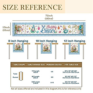Easter Table Runner, Happy Easter Runner, Easter Bunny Eggs and Gnomes Blue Truck with Tulip Flowers Table Runners 72 Inches Long, Blue Buffalo Plaid Small Coffee Table Cloth for Home Dining Room