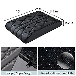 BIPROS Car Center Console Cover, Waterproof Armrest, Napa Leather Car Armrest Box Cushion, Fits Most Vehicles, Large Vehicles, Please Check Size (Black)