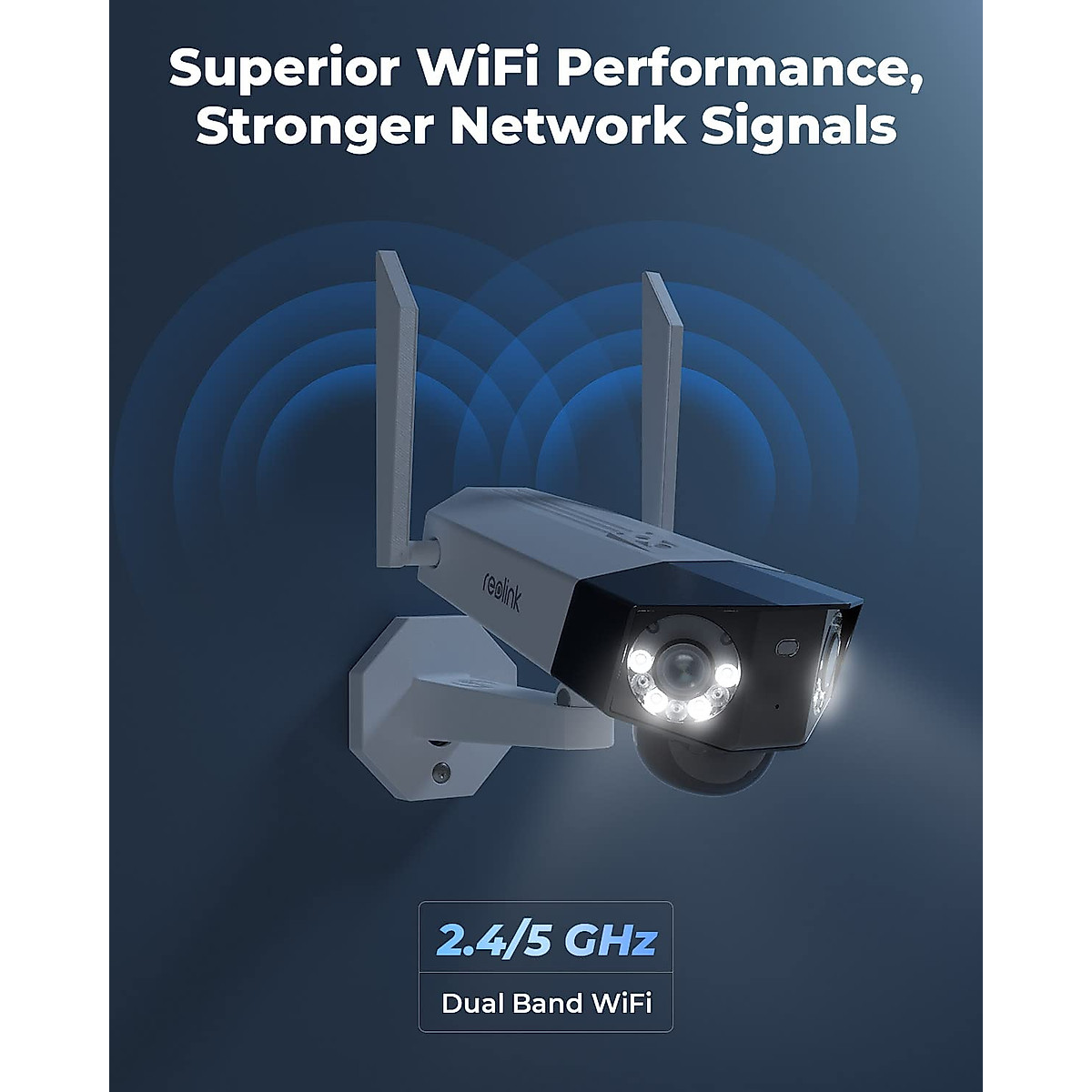 Reolink Duo - 2K Wireless Security Camera Outdoor, Dual Lens Ultra-Wide View, Color Night Vision, Battery Solar Powered, 2.4/5 GHz WiFi, 2-Way Talk, Person/Vehicle Detection, IP66 Waterproof