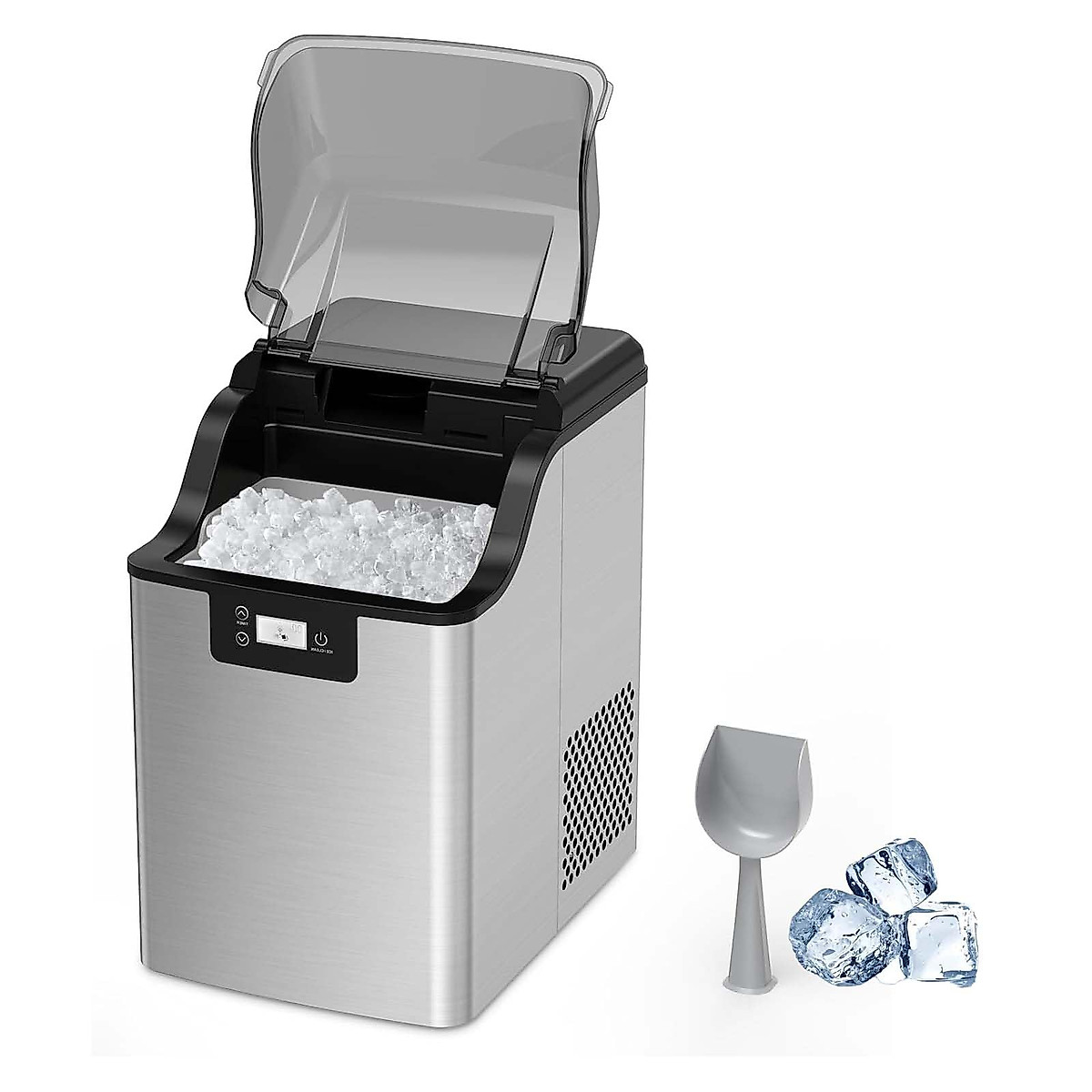 Ice Maker Countertop, Automatic 44 lbs/Day, with Soft Chewable Ice, Portable Machine Scoop, Self-Cleaning, One-Click Operation, for Home/Kitchen/Office/Party