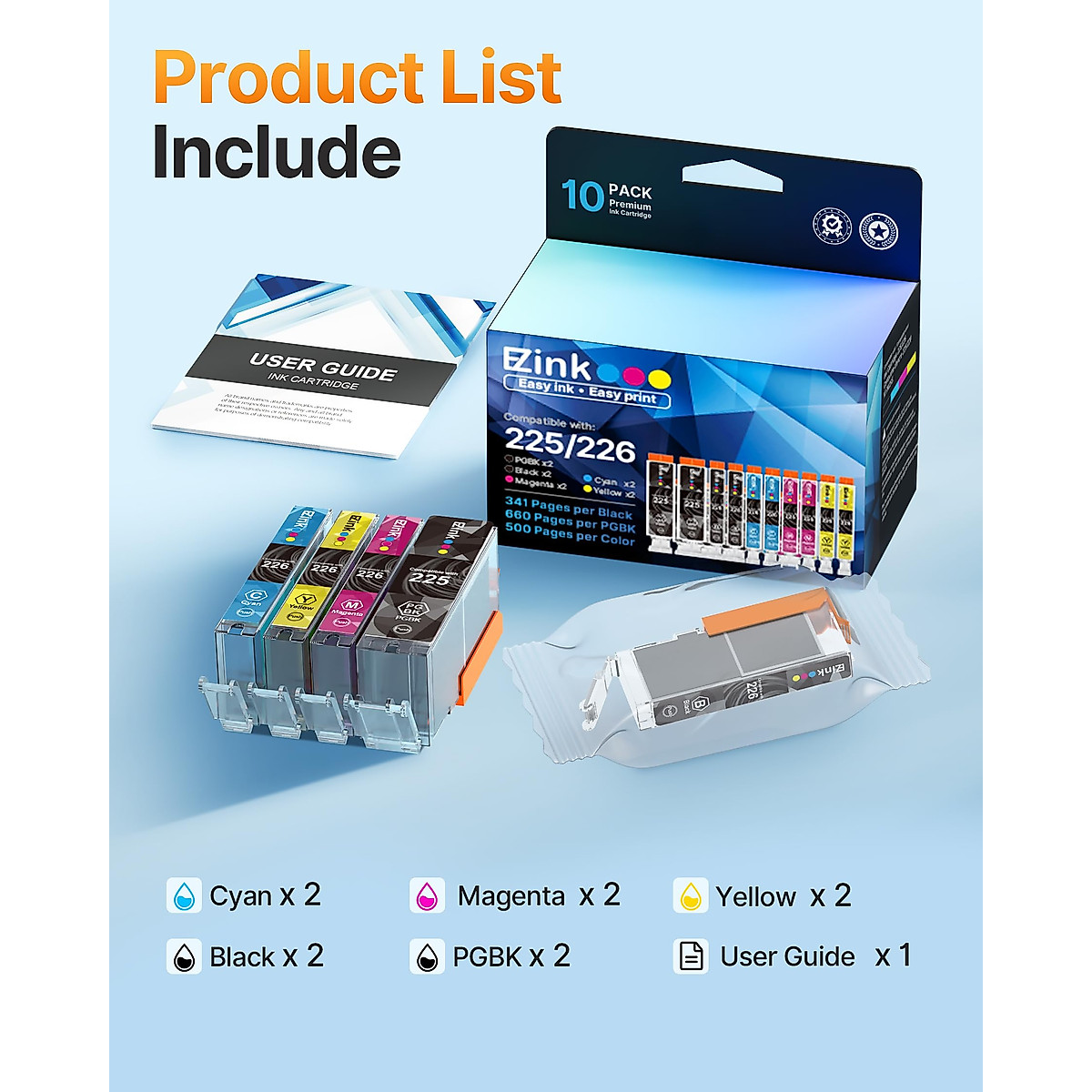 E-Z Ink (TM Compatible Ink Cartridge Replacement for Canon PGI-225 CLI-226 PGI225 CLI226 Compatible with PIXMA MX882 MX892 MG5320 MG6220 (2 PGBK, 2 Cyan, 2 Magenta, 2 Yellow, 2 Small Black) 10Pack