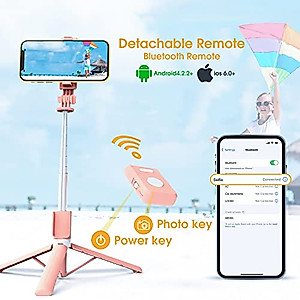 Selfie Stick Tripod with Remote 44 inch Bluetooth Selfie Stick Wireless Extendable Upgrade Portable Lightweight Tripod for iPhone 14 13 12 11 Pro Max Samsung Galaxy S22 S21 Android (Pink)
