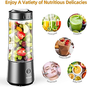 Portable Blender USB Rechargeable, Hotsch Personal Size Blender for Shakes and Smoothies, Strong Cutting Power with Six Blades, 13.5Oz Juicer Cup for Sports, Travel