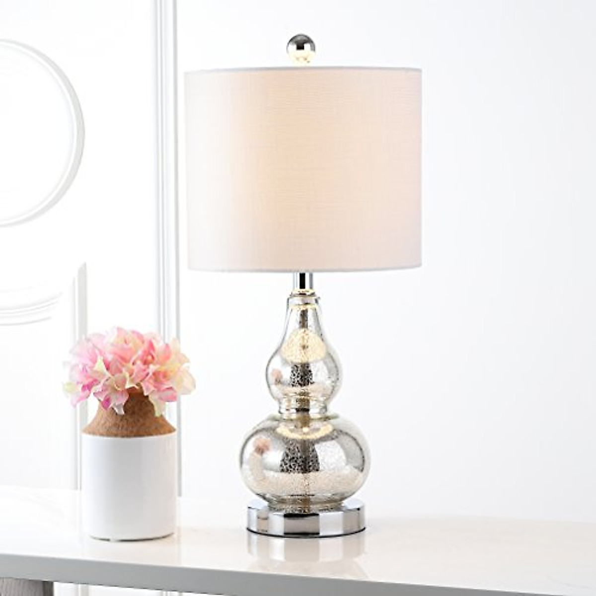 JONATHAN Y JYL1028C Anya 20.5" Mini Glass LED Table Lamp, Transitional, Glam, Midcentury, Modern, Elegant, Office, Living Room, Family Room, Dining Room, Bedroom, Hallway, Foyer, Silver