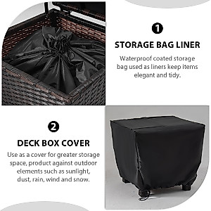 Outdoor Wicker Storage Box with Cover, 13 Gallon PE Rattan Deck Box for Outside with Waterproof Liner, Patio Storage Chest with Hinged Lid for Cushions, Pillows, Towels, Horizontal Bin, Brown