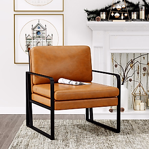 ALISH Accent Chairs, Upholstered Armchair Modern Living Room Chairs Linen Arm Chair Side Sofa Chairs Reading Chairs with Metal Legs for Bedroom, Living Room Brown