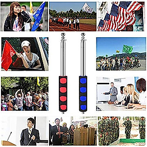 BONWIN 1.6M Telescopic Handheld Flagpoles with Clips, 5 Feet Thick Portable Stainless Steel Telescopic Banner Flag Pole - Tour Guide Flag Pole - Teaching Pointer Stick - 2 Pack (5 Ft, Red+Blue)