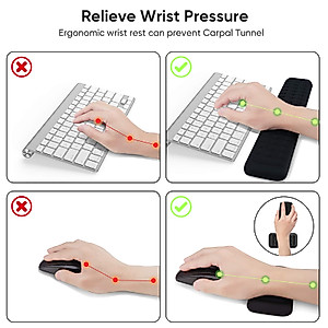 JEDIA Keyboard Wrist Rest, Memory Foam Mouse Pad Wrist Support, Ergonomic Keyboard Wrist Pad Easy Typing and Pain Relief for Computer Keyboard, Office, Desktop Computer, 2 Packs Large + Small