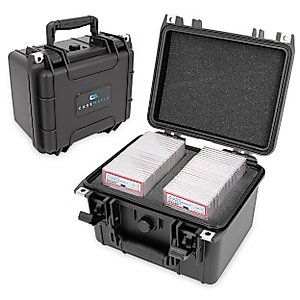 CASEMATIX Graded Card Case Fits 40 BGS PSA Slab Sleeves Graded Sports Trading Cards or 150 Top Loader Cards, IPX7 Waterproof Graded Sports Card Case and Trading Card Box With Dividers
