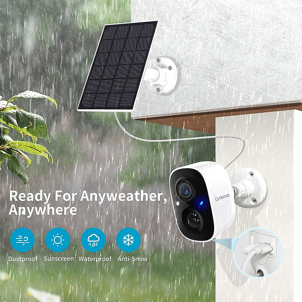 G-Homa Wireless Outdoor Camera with Solar Panel, WiFi Surveillance & Security Camera with Color Night Vision/2-Way Audio/1080P/PIR Motion/Siren/Intelligent AI/Waterproof IP65