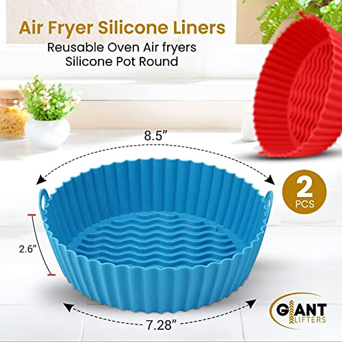 2 Pack Reusable Air Fryer Silicone Liners for 5 QT or Bigger, Silicone Air Fryer Liners, Silicone Pot Round, Air fryer Accessories Air fryer liners, Air fryer silicone bowl, 8 qt air fryer liners.