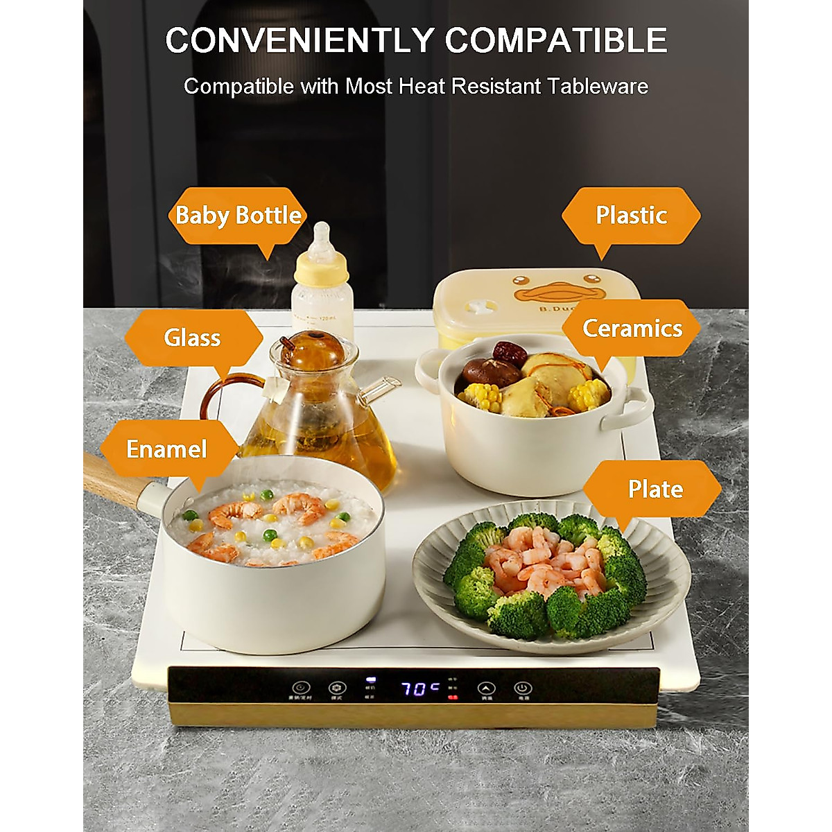 Electric Warming Tray, Warming Mat for Food with 8 Temperature Settings and Timing, Raised Feet Protects Table, Portable Food Warmer for Buffets Party, Gathering, Daily Use