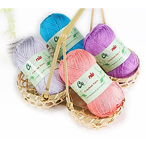 8 Skeins Crochet Knitting Yarn 70% Rayon derived from Bamboo, 30% Cotton Superfine Fingering Weight Sunny Cat Cotonnio Imported (Aegean Blue)