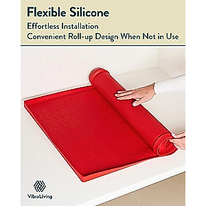 Under Sink Drip Tray - Silicone Liner Mat for Under Kitchen or Bathroom Sink - Waterproof Organizer Protects Floors from Leaks - 34" x 22" Red