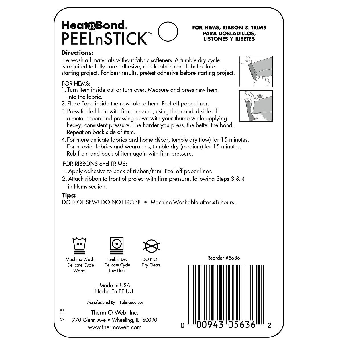 HeatnBond PeelnStick Fabric Fuse Adhesive 5/8" x 40 ft Roll