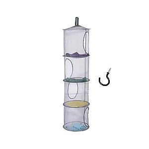 4 Tier Storage for Stuffed Animals,Storage Organizer,43.5 x12" Hanging Mesh Storage Basket with 2"Hooks,Folding Basket for Store Gloves,Shawls, Hats,Mittens, Attaches Easily to Any Rod -Grey