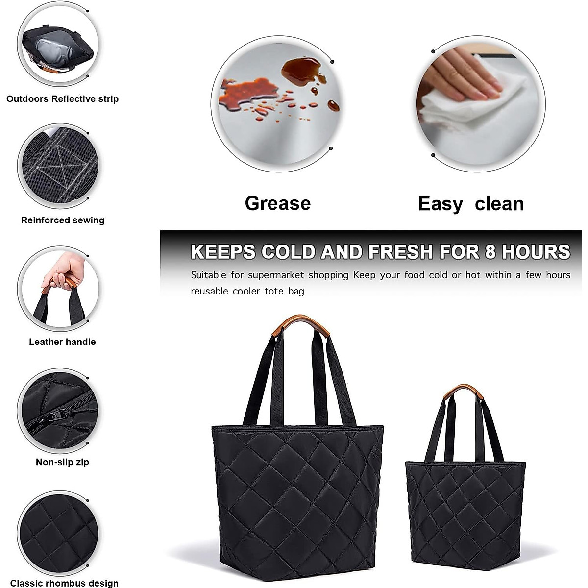 TIIOCTI Insulated Cooler Tote Bag - Large, Reusable Grocery & - Ideal for Travel, Picnics & Delivery - Keeps Food Hot or Cold