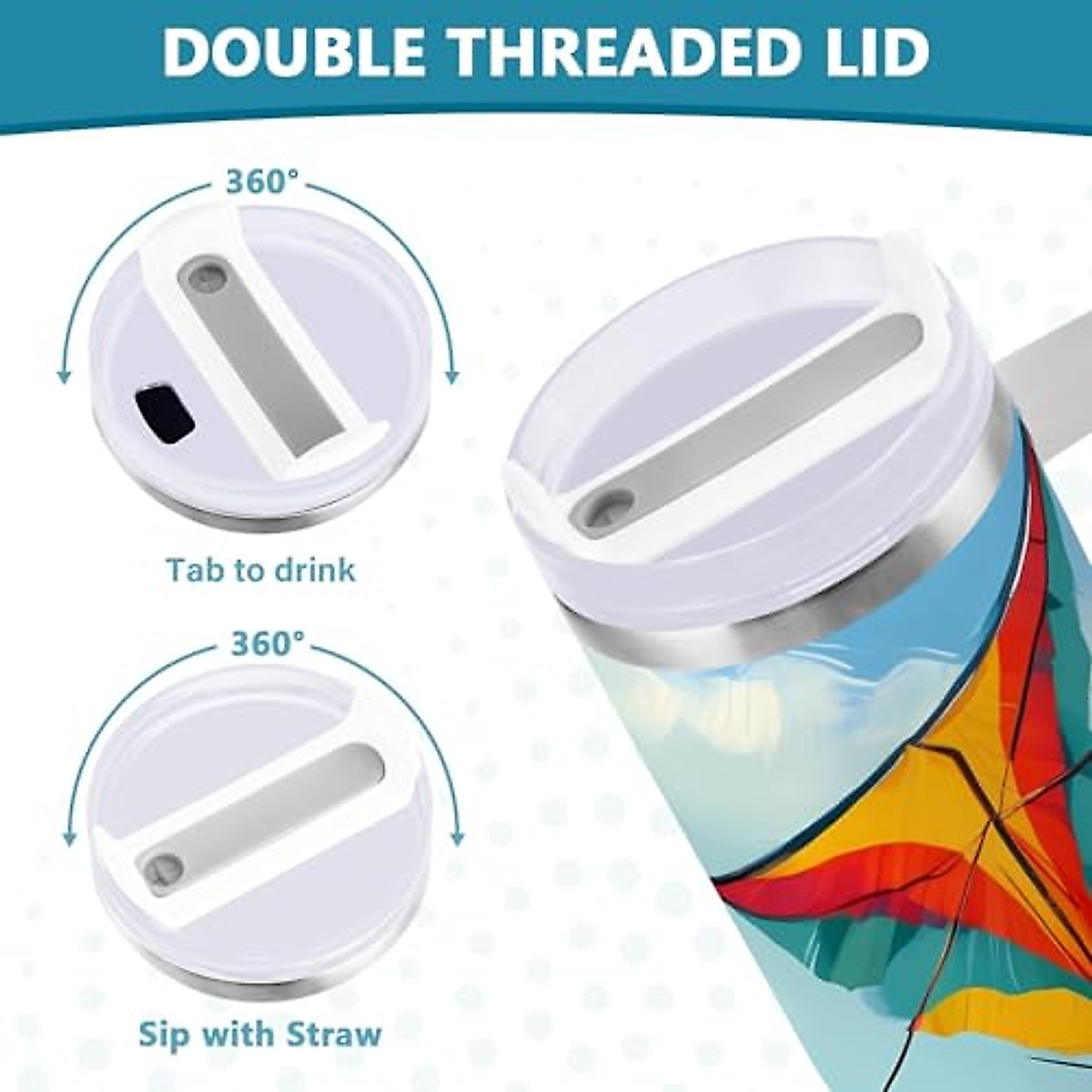 Nexawaveo Boy Kite Flying Tumbler With Handle And Straw 30-40oz Insulated Tumbler Cups With Lid Stainless Steel for Cold Water and Drinks for School Work Sports Car Travel and Weekends