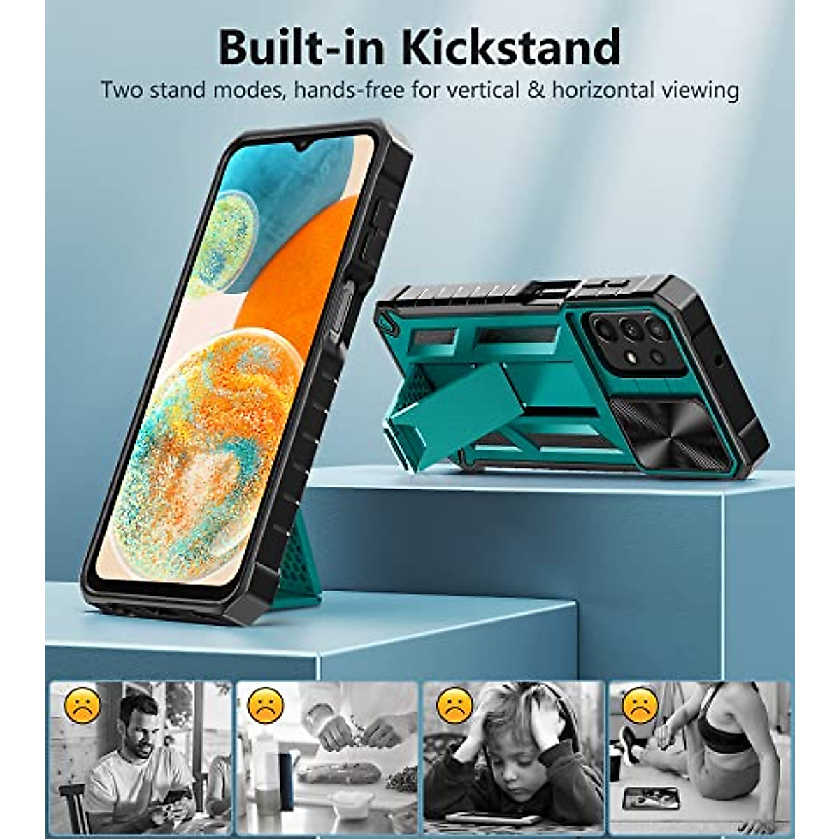 FNTCASE for Galaxy A23 5G|4G Case: Samsung A23 Case Military Drop Protective Heavy Duty Protection Cell Phone Cover with Kickstand | Shockproof Rugged TPU Matte Textured Tough Hybrid Bumper - 6.6inch