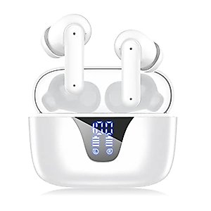 ZIUTY Wireless Earbuds, Bluetooth 5.3 Headphones 50H Playtime with LED Digital Display Charging Case, IPX5 Waterproof Earphones with Mic for Android iOS Cell Phone Computer Laptop Sports (White)