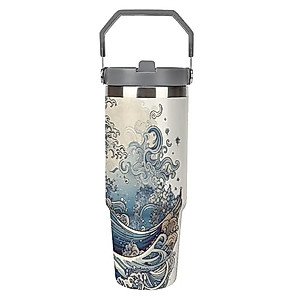 SYJTGDE Large Capacity Car Cup Blue Wave Style Fashionable Upgrade Car Cup Advanced And Beautiful Travel Cup