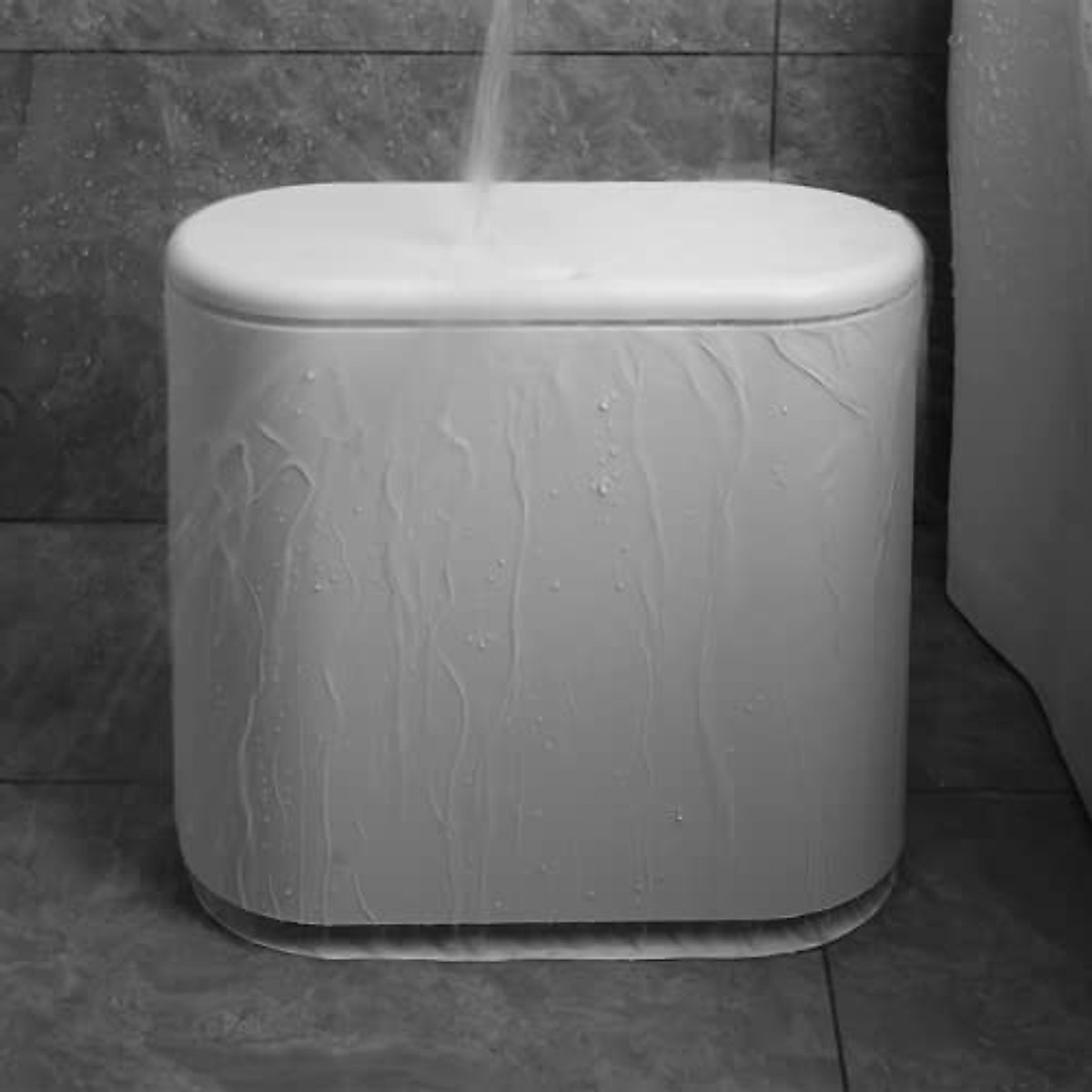 ZENFUN 2.6 Gallon Plastic Trash Can with Press Lid, Oval Slim Wastebasket Garbage Container Bin Bathroom Garbage Can for Living Room, Bedroom, Kitchen, Office, Easy to Clean, White