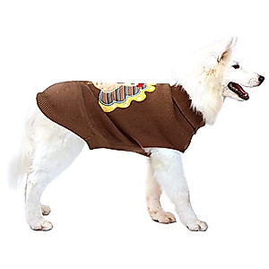 NACOCO Dog Sweater with Hole Thanksgiving Classic Knitwear Pup Dog Shirts Turkey Pattern Dog Dress Warm Winter Pet Clothes for Small Dogs(XL)