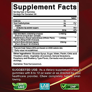 Vitabod Irish Sea Moss Gummies - 3000 mg - 180 Vegan Gummies - Made with Bladderwrack & Burdock Root - Seamoss Supplement for Thyroid, Energy, Immune Support