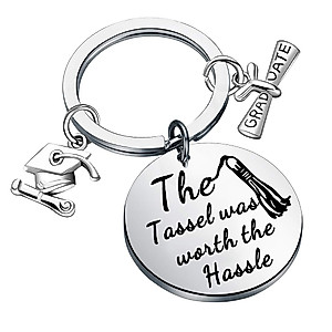 FUSTMW Graduation Gift Keychain The Tassel Was Worth the Hassle Graduation Jewelry College Graduation Gift with Grad Cap Charm (silver)